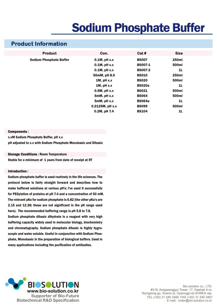 BS021 0 5M Sodium Phosphate Buffer PH X x Biosolution BS021 0 5M Sodium Phosphate Buffer PH X x Biosolution