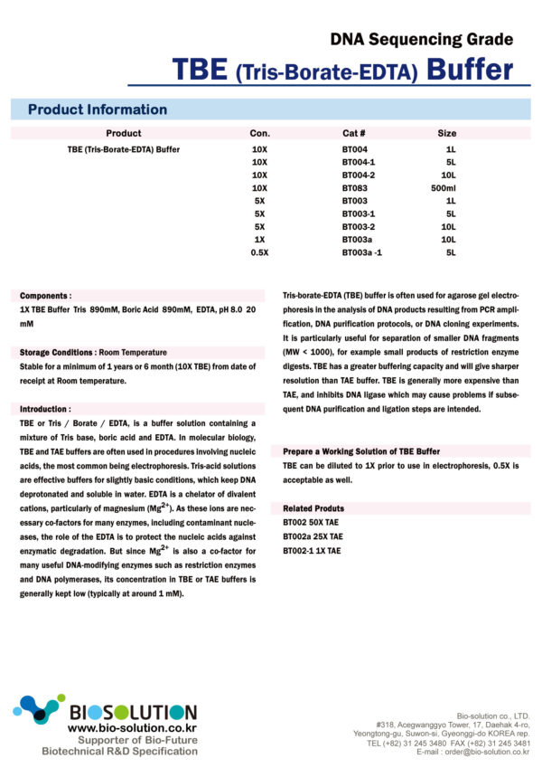 [BT004] 10X TBE Buffer – DNA Sequencing Grade – Fast & Reliable – One ...