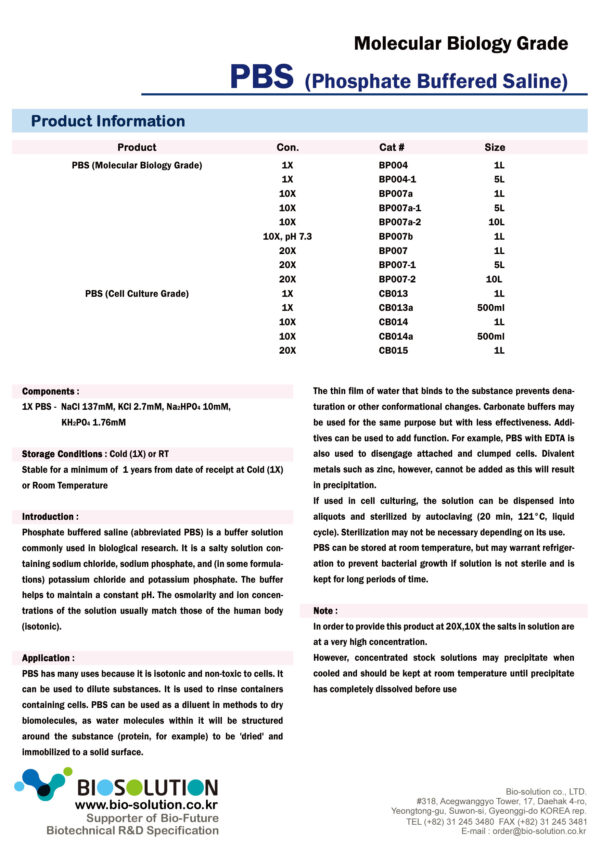 [OP007] 20X PBS (Phosphate Buffered Saline) Buffer – All product one ...