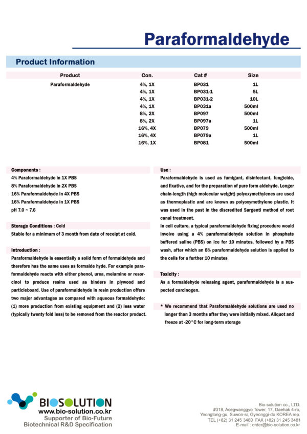 [BP031] Paraformaldehyde 4%, / PBS – Fast & Reliable – One-Day Service ...